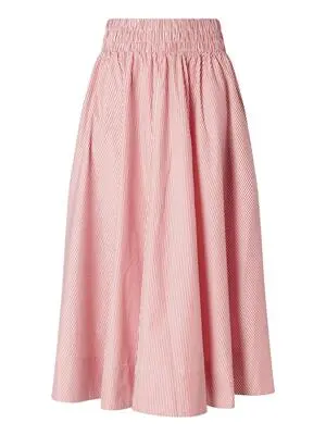 Suzie Kondi Shirred Striped Cotton-poplin Midi Skirt - Pink