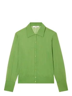 FRAME FRAME The Collared Cardigan Cotton-Blend Cardigan Green