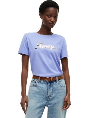 Tommy Hilfiger Foiled Script Logo T-shirt - Thunder Lilac