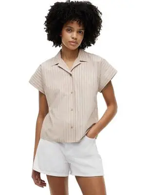 Tommy Hilfiger Striped Cotton Poplin Camp Shirt - Clayed Pebble