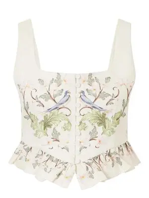 AGUA BENDITA Agua By Agua Bendita Floral Print Linen Cropped Top