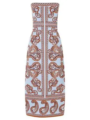 Cara Cara Rome" Strapless Paisley Jacquard-knit Midi Dress - Blue