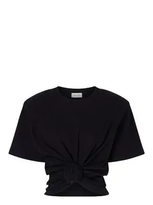 Magda Butrym Gathered Ribbed Cotton-blend T-shirt - Black