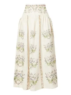 Agua Bendita Curua Anhelo Floral Linen Midi Skirt - Neutrals