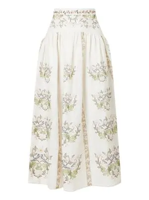 Agua Bendita Curua Anhelo Floral Linen Midi Skirt - Neutrals
