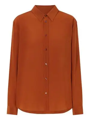 Saint Laurent Logo-embroidered Silk-crepe Blouse - Orange