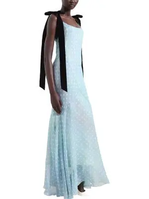 Nina Ricci Light Silk Polka Dot Mermaid Maxi Dress - Blue