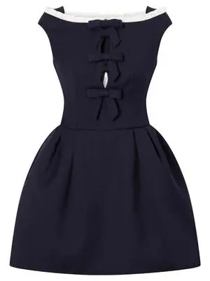 SHUSHU/TONG Bow Cut-out Wool Mini Dress - Navy