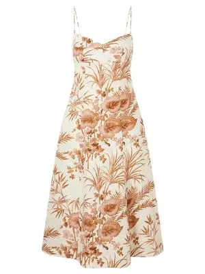 Cara Cara Cherry Floral-print Linen Midi Dress - Camel