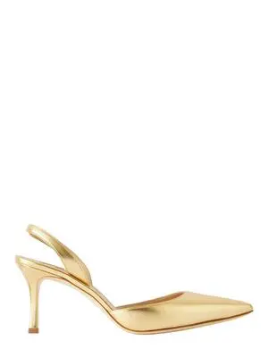 Manolo Blahnik Carolyne 50 Metallic Leather Slingback Pumps - Gold