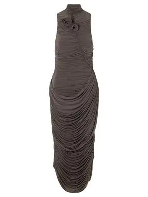 Magda Butrym Appliquéd Stretch-jersey Midi Dress - Brown