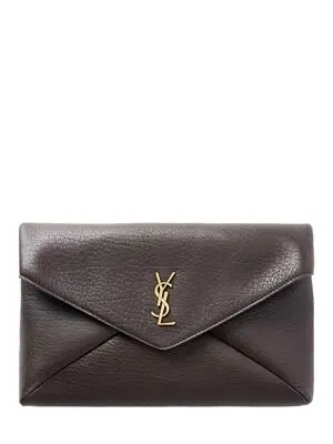 Saint Laurent Saint Laurent Cassandre Large Textured-Leather Clutch Brown