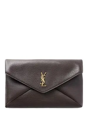 Saint Laurent Saint Laurent Cassandre Large Textured-Leather Clutch Brown