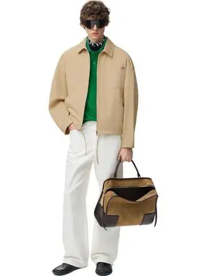 Loewe Cotton Twill Zip-up Jacket With Embroidered Logo - Beige