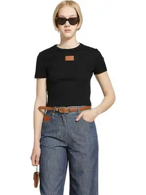 Fendi Ribbed Jersey T-shirt With Logo Patch - Black