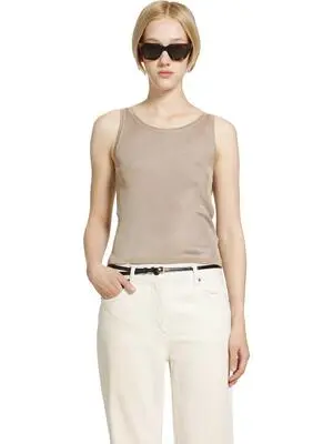 Saint Laurent Ribbed Viscose Tank Top - Beige