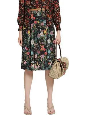 Gucci Printed Silk Midi Skirt - Black