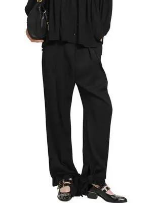 Chloé Pleated Tie-hem Wool Blend Trousers - Black