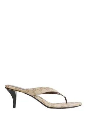 Gucci Gg Canvas And Leather Thong Mid Heel Sandals - Beige