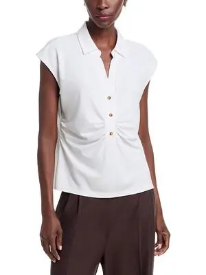 SIONI Short Sleeve Half Placket Pullover Top - Eggshell