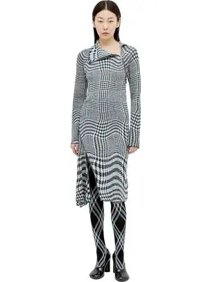 Burberry Houndstooth Asymmetrical Midi Dress - Gray