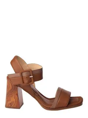 Lukure Ludovica Leather Sandals With Sculptural Heel - Cognac