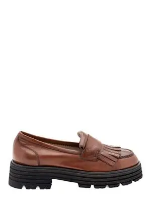 Lukure Gea Hand-painted Kangaroo Leather Loafers - Chestnut