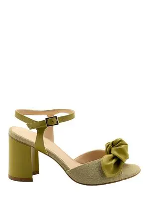 Lukure Bonbon Block Heel Sandals With Leather Bow Detailing - Pistachio