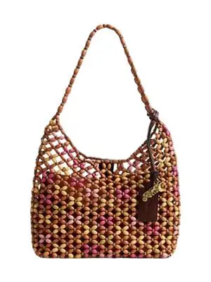 COACH Coach Brooklyn Shoulder Bag 28 With Wooden Beading Brass/maple Multi