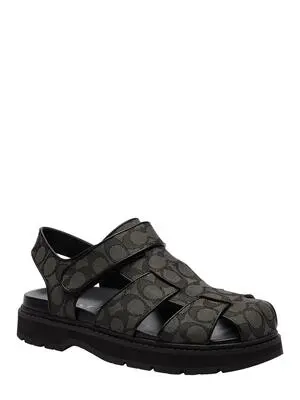 COACH Fisherman Sandal In Signature Jacquard - Graphite/black