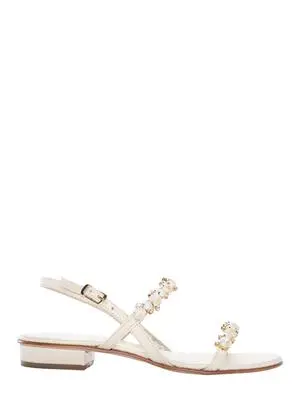 Lukure Jasmine Embellished Leather Flat Sandals - Beige