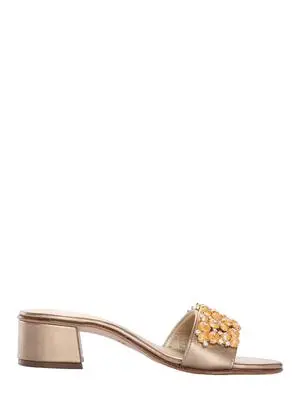 Lukure Crystal Embellished Leather Slippers - Gold