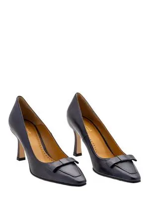 Lukure Lucrezia Hand-painted Kangaroo Leather Pumps With Bow Detailing - Navy