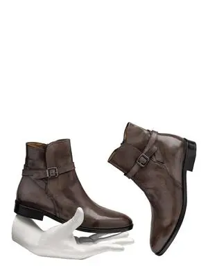 Lukure Catherine Ankle Boots With Silver Buckle Detail - Grey Brown