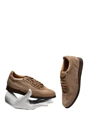 Lukure Handmade Italian Kangaroo Leather And Suede Lace-up Sneakers - Beige