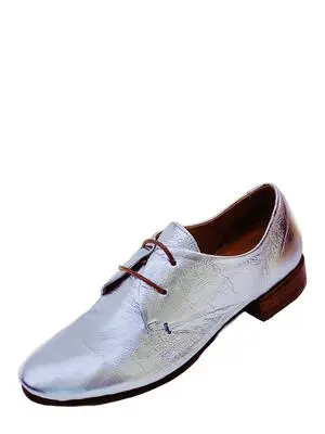 Lukure Kate Lace-up Kangaroo Leather Flats - Silver