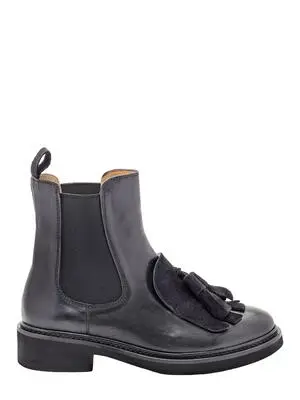 LUKURE Francesca Black Kangaroo Leather Chelsea Boots With Tassel Detail