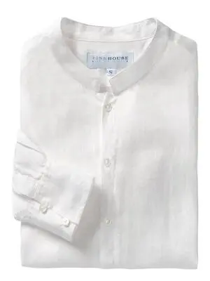 PINK HOUSE Linen Collarless Shirt Plain - White