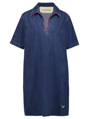 Valentino Garavani Dark Denim V-neck Midi Dress - Blue