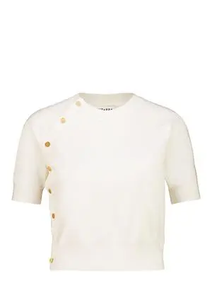 Altuzarra Short Sleeve Knit Sweater With Asymmetrical Button Detail - White