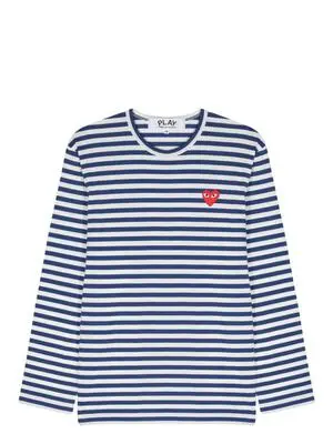 Play Comme Des Garcon Striped Cotton T-shirt - Blue