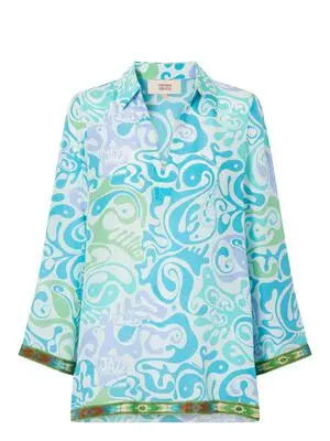 EMPORIO SIRENUSE Jia Printed Silk Shirt - Blue