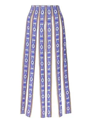 EMPORIO SIRENUSE Aurelia Pleated Linen Midi Skirt - Blue