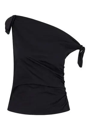 Staud Bellaria Asymmetrical Knot Detail Cotton-blend Poplin Top - Black