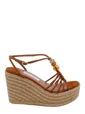 JIMMY CHOO Lemi Suede Leather Wedge Sandals With Adjustable Buckle Closure - Brown
