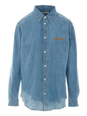 Miu Miu Miu Miu Embroidered Logo Denim Shirt Blue