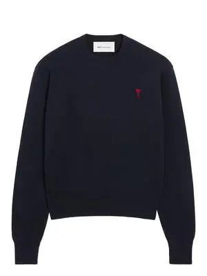 AMI Paris Crewneck Wool Sweater With De Coeur Embroidery - Navy/red