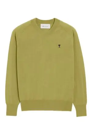 AMI Paris Green Wool Crewneck De Coeur Sweater - Matcha/black