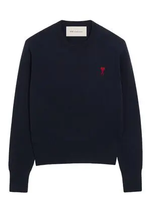AMI Paris AMI Paris Crewneck Wool Sweater With Ami De Coeur Embroidery Navy/red