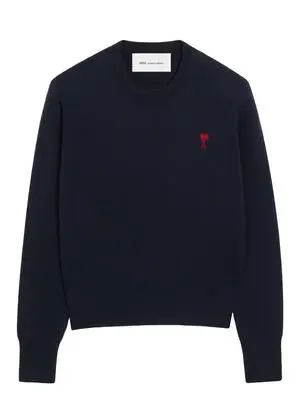 AMI Paris AMI Paris Crewneck Wool Sweater With Ami De Coeur Embroidery Navy/red